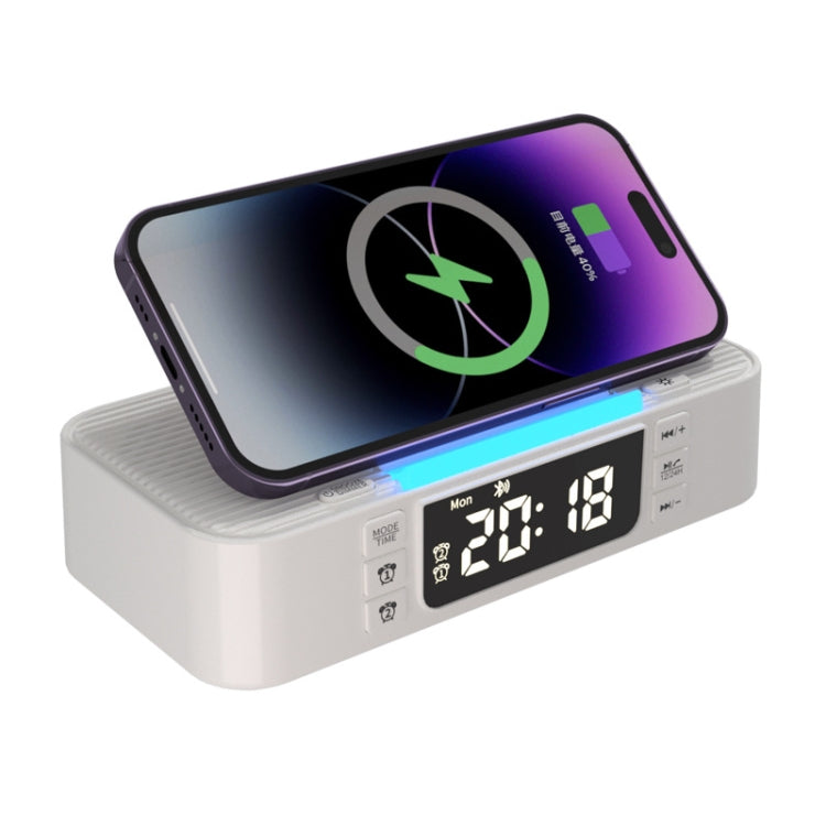 Digital Alarm Clock Wireless Charger Bluetooth Speaker RGB Night Light ...
